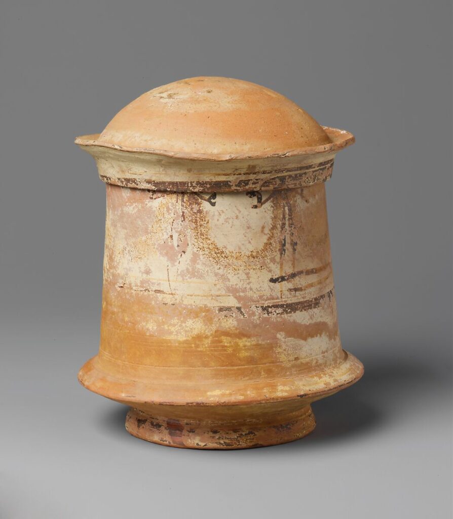 Terracotta pyxis (cosmetic box) with domed lid - Agoraia